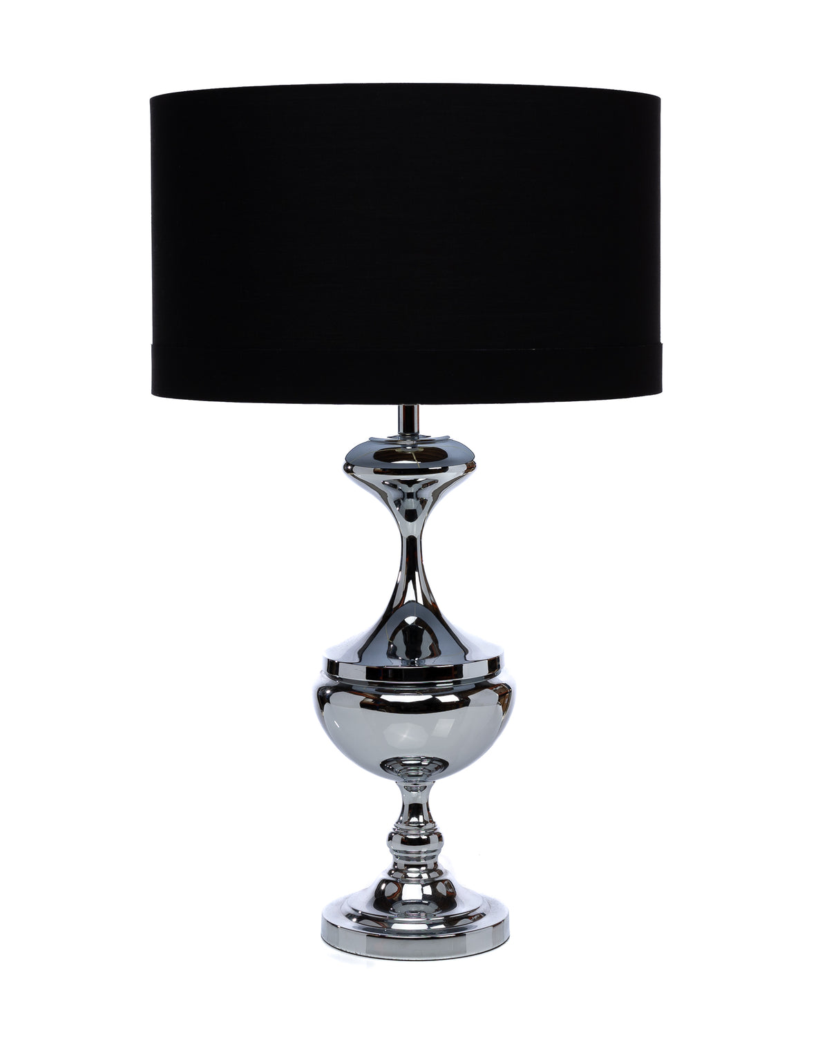Turned Polish Nickel Tablelamp Black Shade — Sue Riley Home Collections
